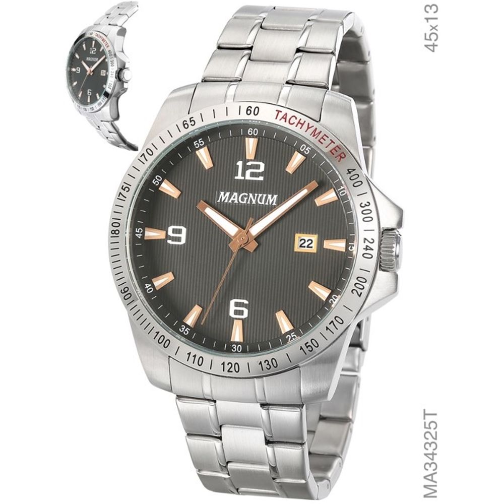 Relógio MAGNUM masculino analógico prata MA34325T - aconfianca