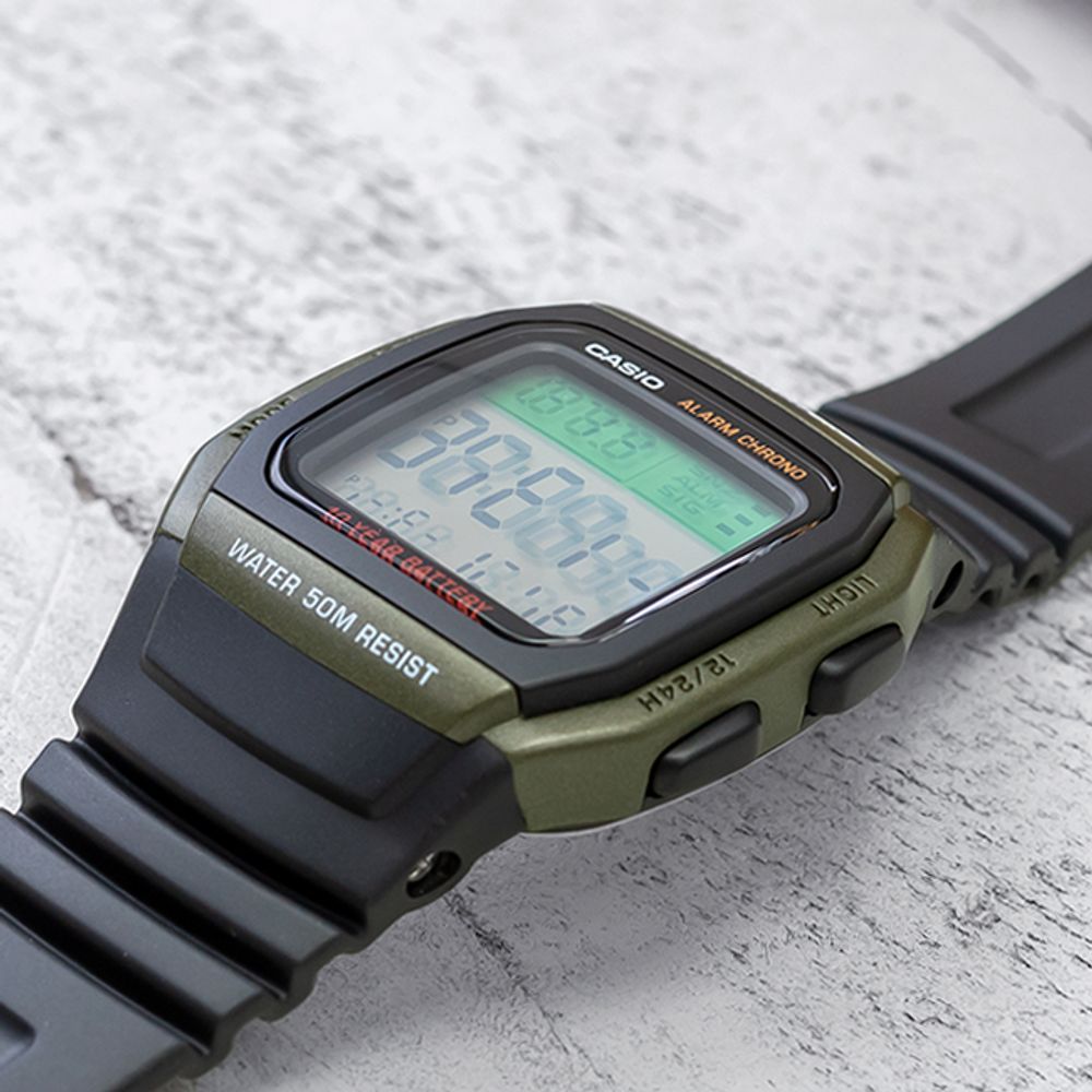 Relógio CASIO masculino digital verde preto W-96H-3AVDF - aconfianca