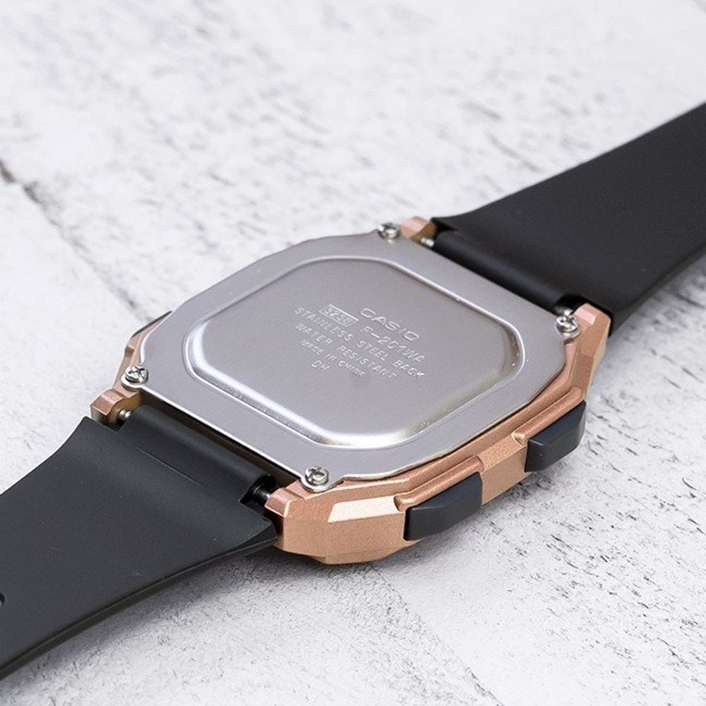 Relógio CASIO unissex digital preto rosê F-201WAM-5AVDF - aconfianca