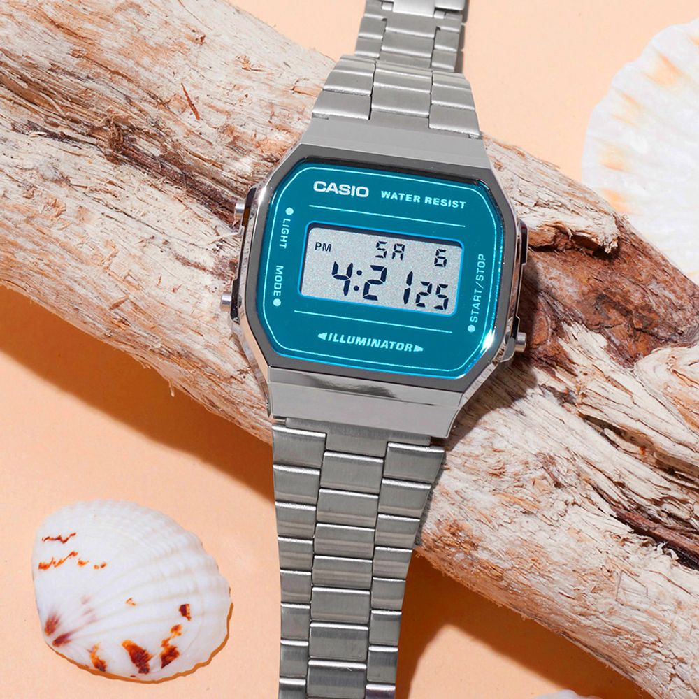 Relógio CASIO VINTAGE unissex digital prata/azul A168WEM-2DF - aconfianca
