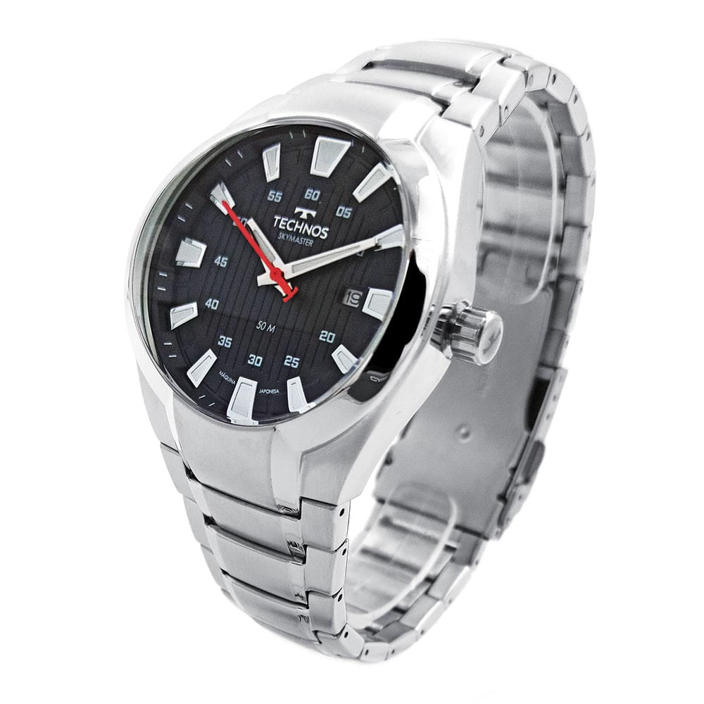 Relógio TECHNOS Skymaster masculino prata preto 2117LCL/1P - aconfianca