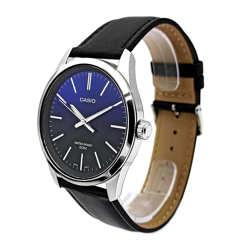 Relógio CASIO masculino azul preto couro MTP-E180L-2AVDF - aconfianca