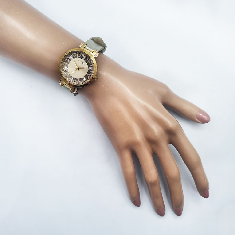 Relógio GUESS feminino dourado couro transparente GW0535L4 - aconfianca